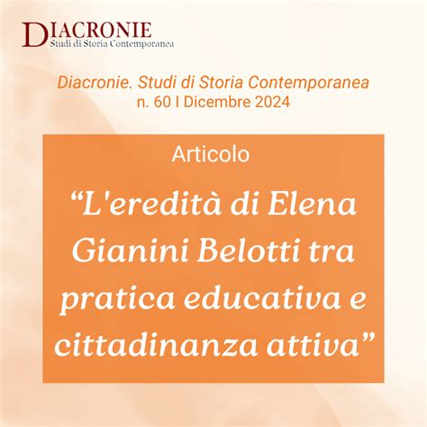 Leredità Di Elena Gianini Belotti Tra Pratica Educativa E Cittadinanza Attiva Centro
