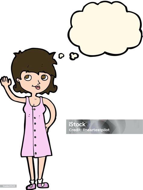 말풍선이 있고 손 흔드는 뽀샤시 여자 만화 캐릭터 낙서 드로잉에 대한 스톡 벡터 아트 및 기타 이미지 낙서 드로잉 드레스 만화 Istock