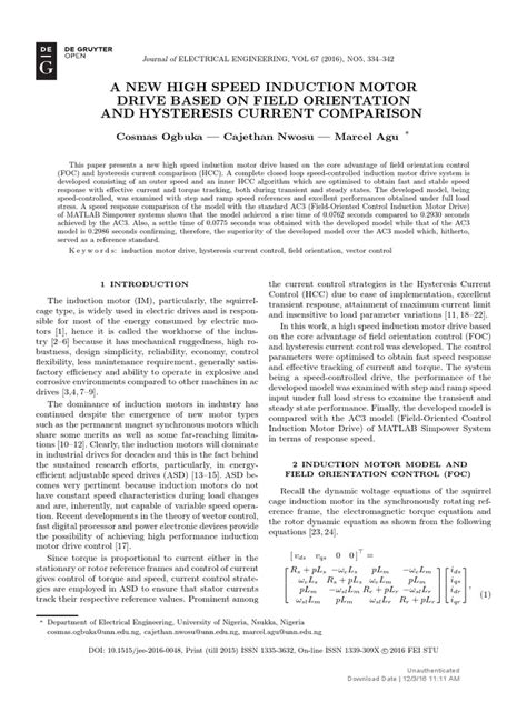 Journal Of Electrical Engineering A New High Speed Induction Motor Drive Based On Field