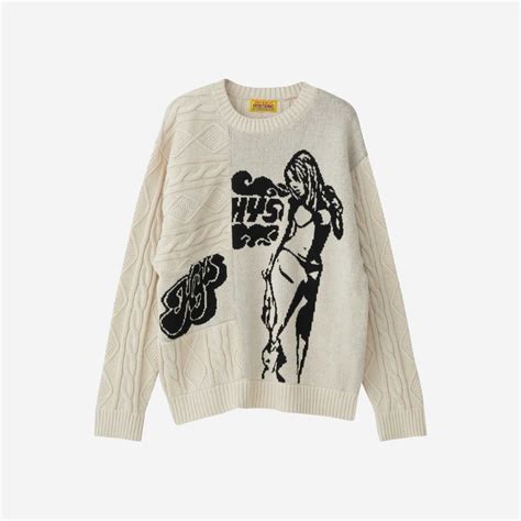 W 히스테릭 글래머 히스테릭 타임즈 자카드 오버사이즈 스웨터 화이트 Hysteric Glamour Kream