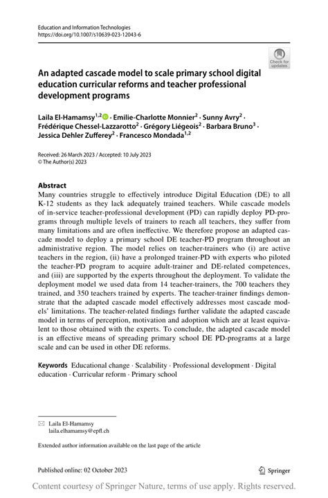 pdf an adapted cascade model to scale primary school digital