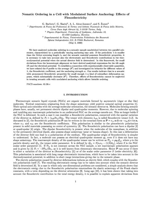 Pdf Nematic Ordering In A Cell With Modulated Surface Anchoring Effects Of Flexoelectricity