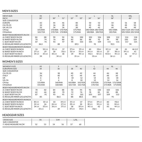 Size Guide Cross Sportswear
