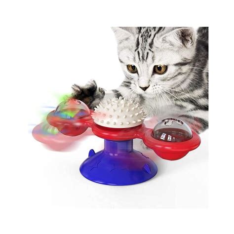 Catzon Windmill Massage Cat Toys With Catnip Ball Bell For Indoor Blue