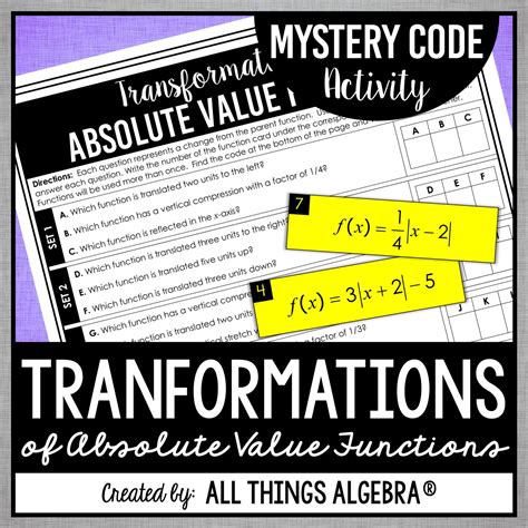 Transformations Of Absolute Value Functions Mystery Code Activity All