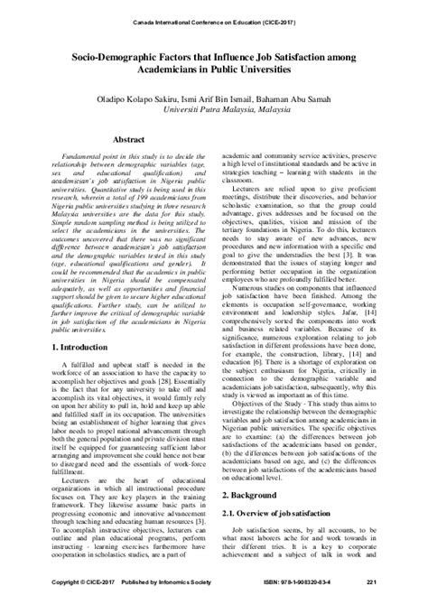 Pdf Socio Demographic Factors That Influence Job Satisfaction Among