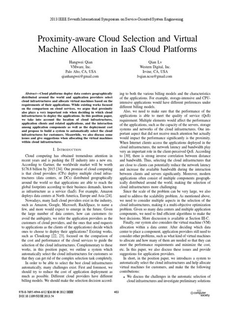 Proximity Aware Cloud Selection And Virtual Machine Allocation In Iaas Cloud Platforms