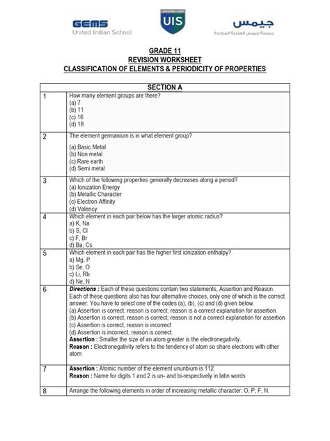 unit 3 periodic classification hy worksheet pdf periodic table