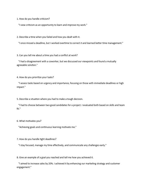Interview Qs And As Pdf Time Management Professional Skills