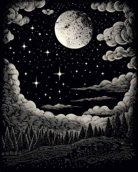 Premium Ai Image Starry Night Sky With A Full Moon And Stars Generative Ai