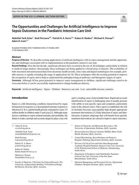 Pdf The Opportunities And Challenges For Artificial Intelligence To Improve Sepsis Outcomes In