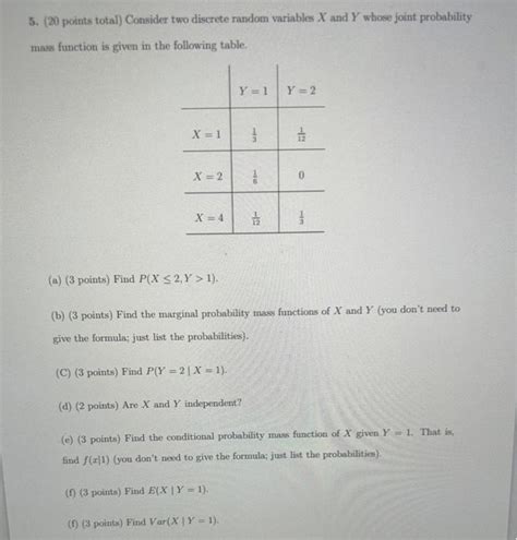 Solved Points Total Consider Two Discrete Random Chegg