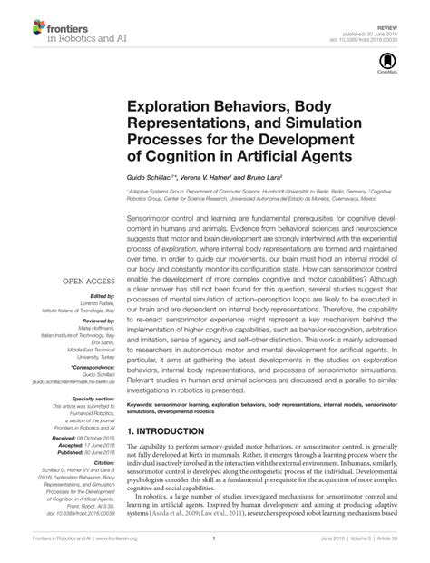 Pdf Exploration Behaviors Body Representations And Simulation Processes For The Development
