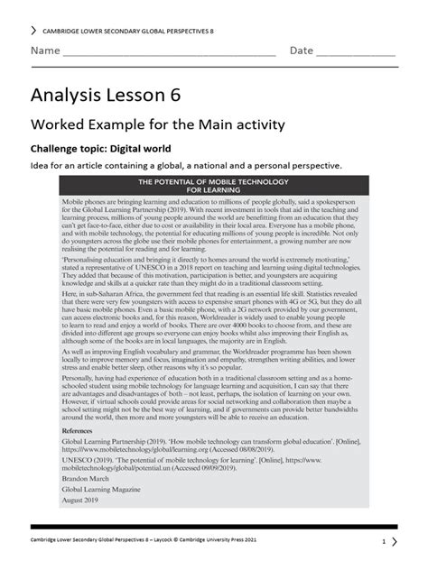 Analysis Lesson 6 Worked Example For The Main Activity 6 2 Pdf Learning Mobile Technology