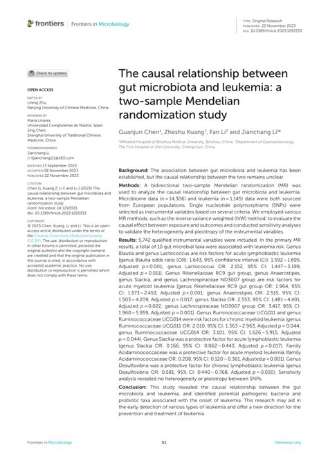 Pdf The Causal Relationship Between Gut Microbiota And Leukemia A Two Sample Mendelian