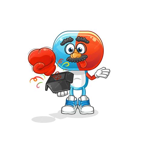 Premium Vector 膠囊頭卡通玩笑手套在盒子裡卡通吉祥物