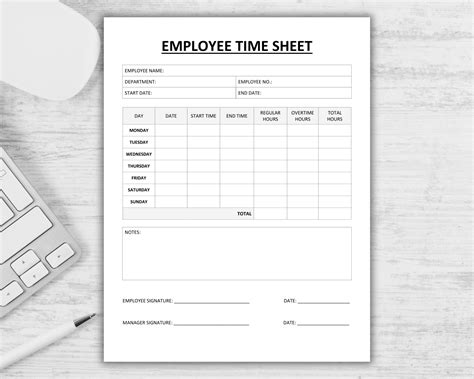 Employee Time Sheet Log Printable Hours Worked Log Weekly Timesheet Tracker Timecard Log