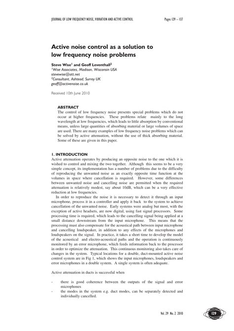 Pdf Active Noise Control As A Solution To Low Frequency Noise Problems