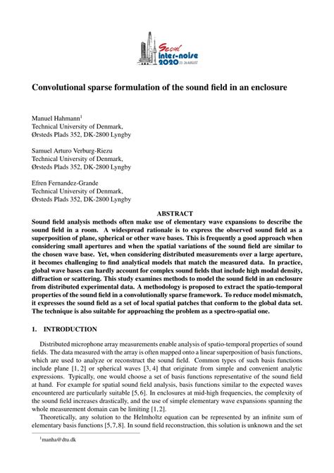PDF Convolutional Sparse Formulation Of The Sound Field In An Enclosure
