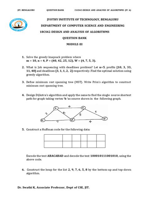 Ada Bcs401 Module 3 And 4 Question Bank Pdf Mathematical