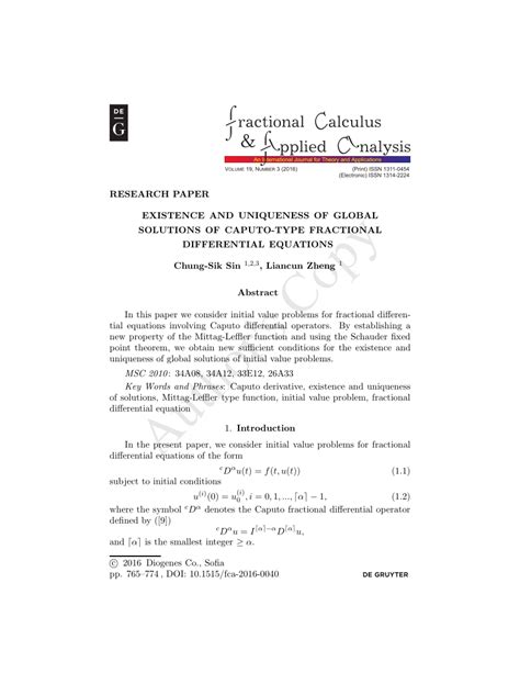 Pdf Existence And Uniqueness Of Global Solutions Of Caputo Type