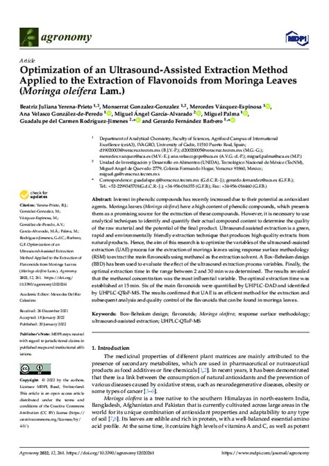 Pdf Optimization Of An Ultrasound Assisted Extraction Method Applied To The Extraction Of