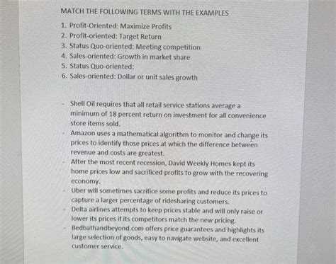 Solved Pricing Objectives Should Flow From And Fit Within