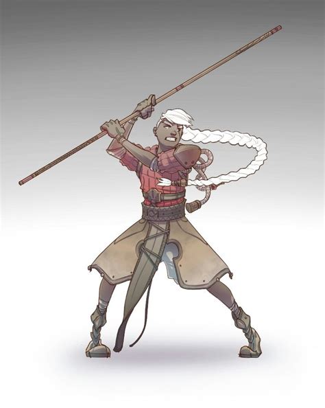 Dnd Monk Quarterstaff Character With Staff Pose Bo Staff Concept Art