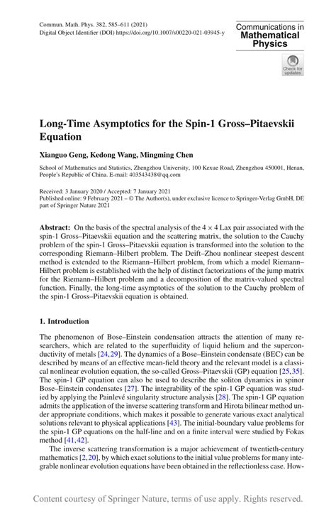 Long Time Asymptotics For The Spin 1 Grosspitaevskii Equation Request Pdf