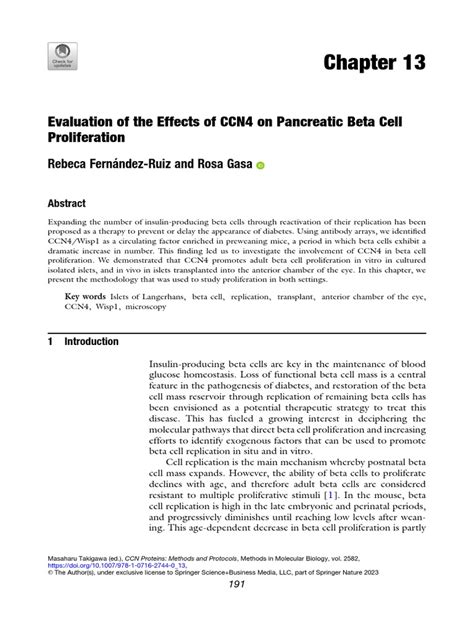 Evaluation Of The Effects Of Ccn4 On Pancreatic Beta Cell Proliferation Pdf Pancreas Cell