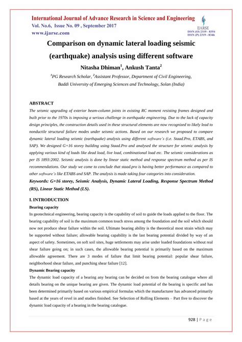 Pdf Comparison On Dynamic Lateral Loading Seismic Earthquake Analysis · 928 P A G E