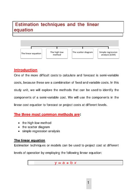 Regression And High Low Method Estimation Techniques And The Linear Equation Introduction One