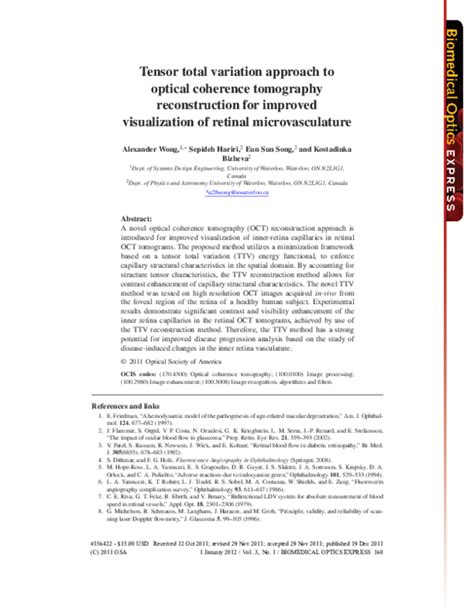 Pdf Tensor Total Variation Approach To Optical Coherence Tomography