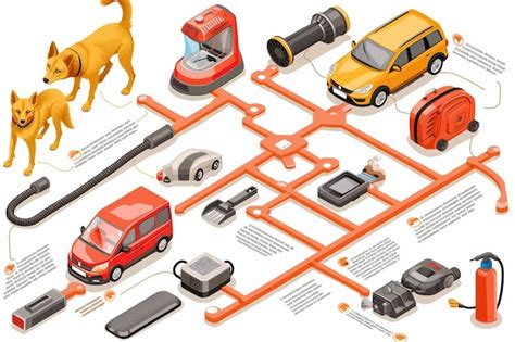 Artificial Intelligence Isometric Flowchart With Robot Dog And Vacuum Cleaner Symbols Premium