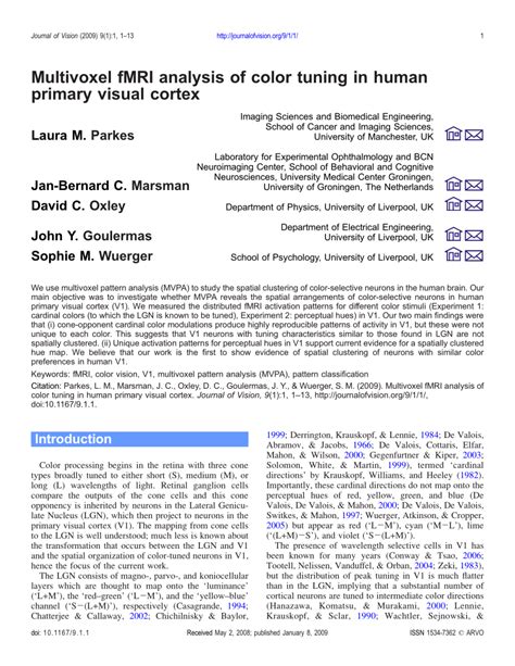 Pdf Multivoxel Fmri Analysis Of Color Tuning In Human Primary Visual