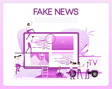 노트북 화면의 가짜 뉴스 돋보기로 스캔 프리미엄 벡터