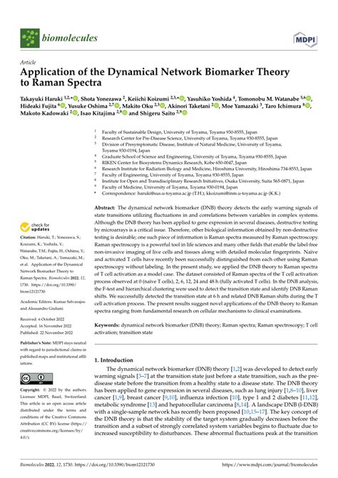 PDF Application Of The Dynamical Network Biomarker Theory To Raman Spectra