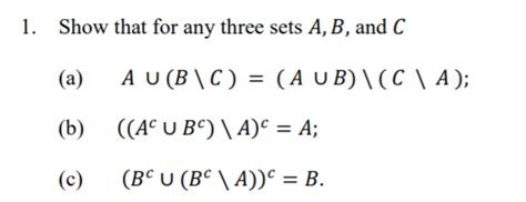 solved show that for any three sets a b and c 1 a u b