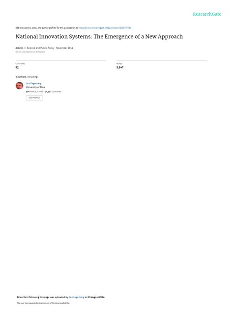Isp Nationalinnovationsystemstheemergenceofanew Pdf Innovation Citation