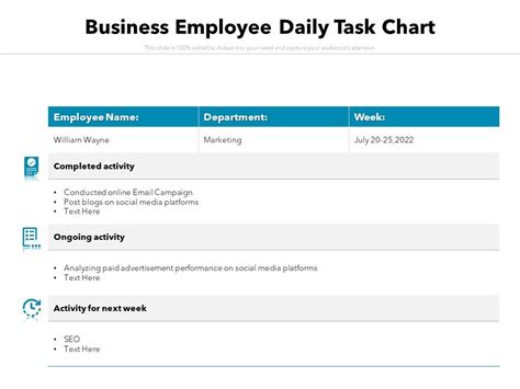 Business Employee Daily Task Chart Ppt PowerPoint Presentation Styles Master Slide PDF