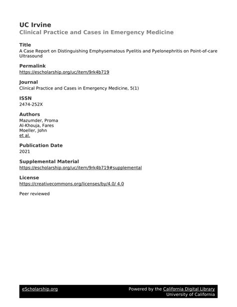 Pdf A Case Report On Distinguishing Emphysematous Pyelitis And Pyelonephritis On Point Of Care