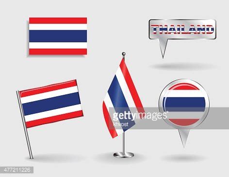 Set Of Thailand Pin Icon And Map Pointer Flags Vector Royalty Free