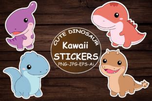 Kawaii Cute Dinosaur Stickers Graphic By Alexi Store · Creative Fabrica