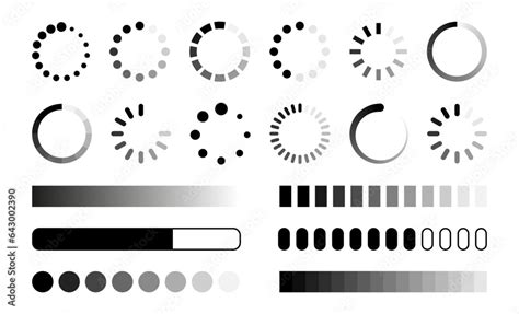 Loading Process Bar Element Collection Set Of Loading Icons Progress Bar Loading Signs Stock