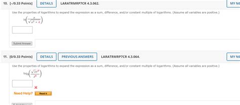 solved use the properties of logarithms to expand the