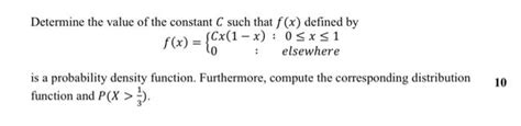 solved determine the value of the constant c such that f x