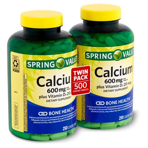 Spring Valley Calcium Plus Vitamin D3 Dietary Supplement 600 Mg 250 Count 2 Pack
