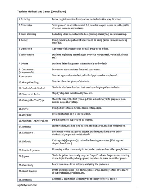 Teaching Methods List And Games Pdf Question Teachers