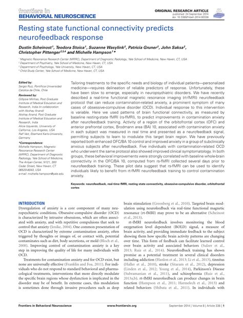 Pdf Resting State Functional Connectivity Predicts Neurofeedback Response