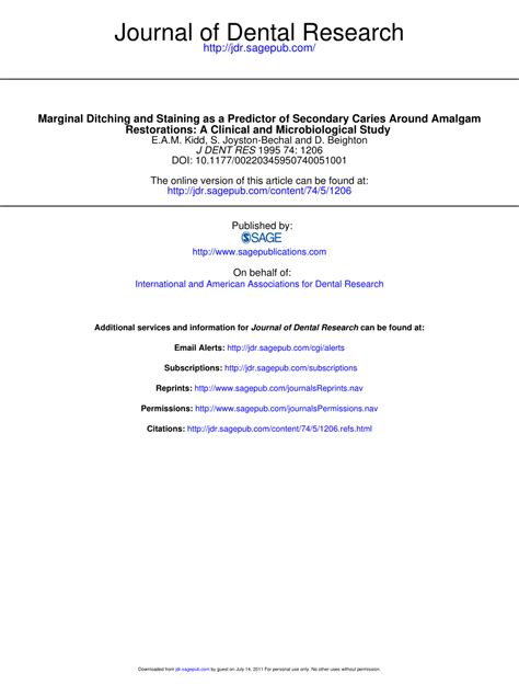 Pdf Marginal Ditching And Staining As A Predictor Of Secondary Caries Around Amalgam